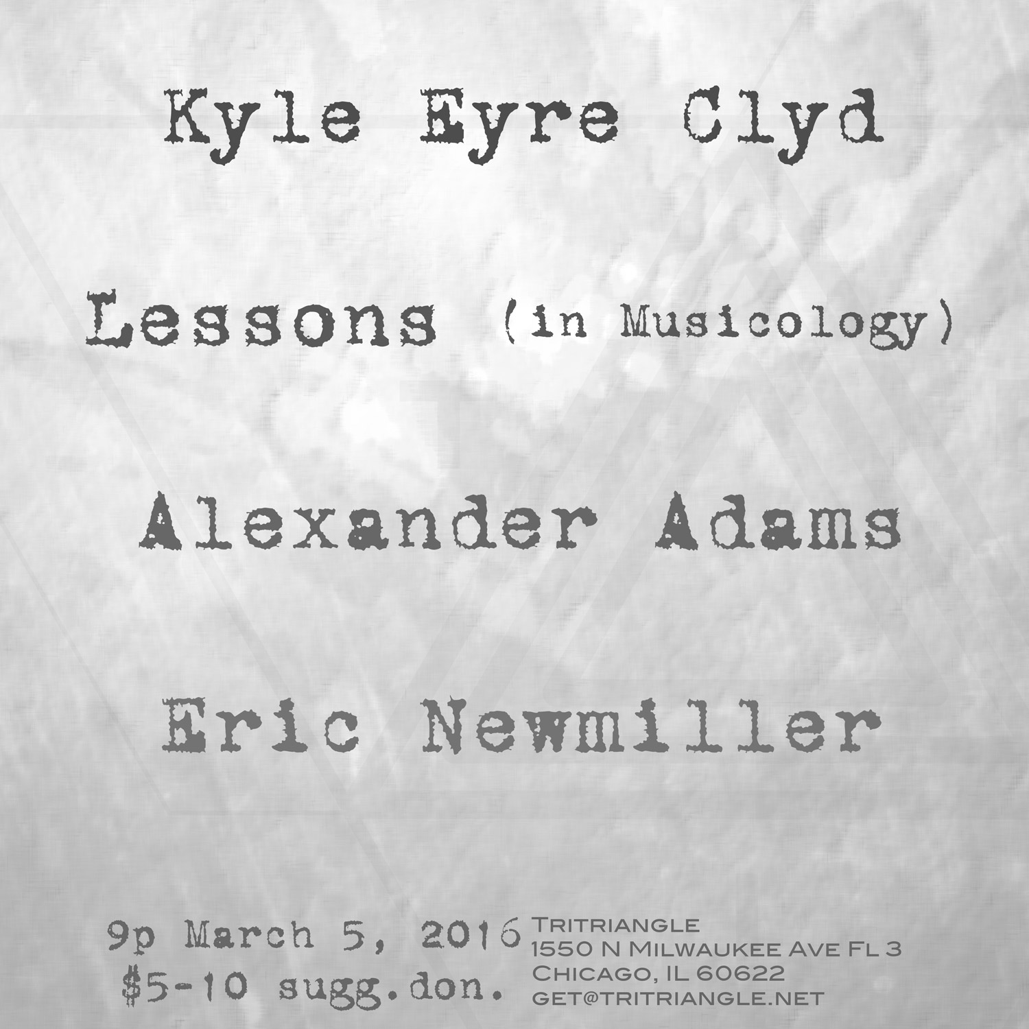 Kyle Eyre Clyd / Jason Soliday+Peter Speer / Lessons / Alexander Adams ...